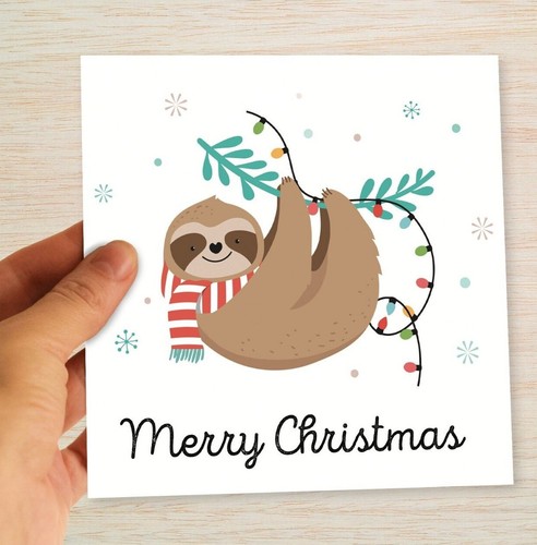 Cute Sloth Christmas Cards & Packs Merry Sloth Three Toed Sloth Xmas ...