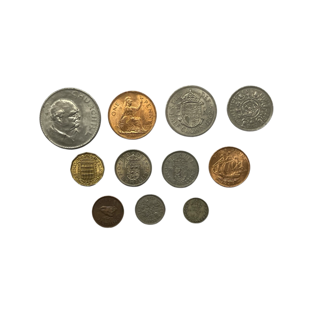 BRITISH PRE DECIMAL COIN SET COLLECTION - CROWN TO FARTHING + ONE POUND ...