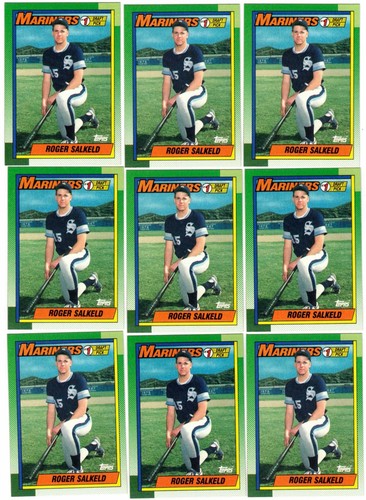 9 card lot, 1990 Topps #44, Roger Salkeld, RC, #1 Draft Pick, Seattle ...