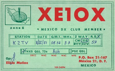 DX Club Mexico XE1OX QSL Radio Postcard | eBay