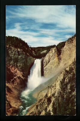 Wyoming WY Yellowstone National Park postcard Lower Great Falls red ...