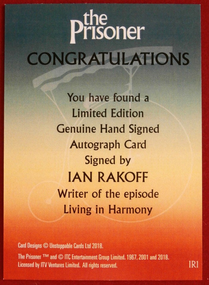 THE PRISONER - IAN RAKOFF - Writer - Hand-Signed LIMITED EDITION ...
