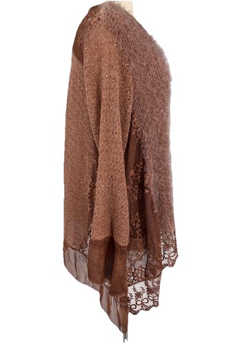 Indigo Thread Co Eyelash Sheer Sequin Lace Bell Sleeve Rust Tunic Top ...