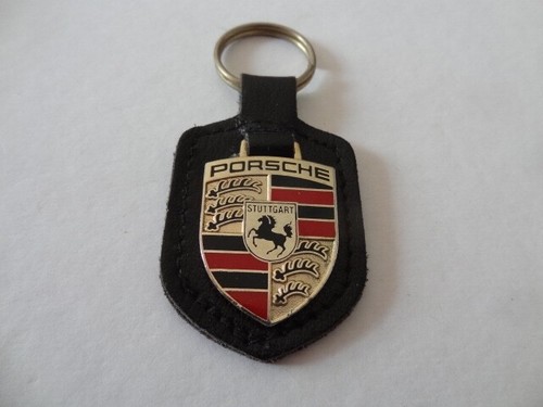 Vintage Genuine Porsche Crest dealer keychain Leather black keyring | eBay