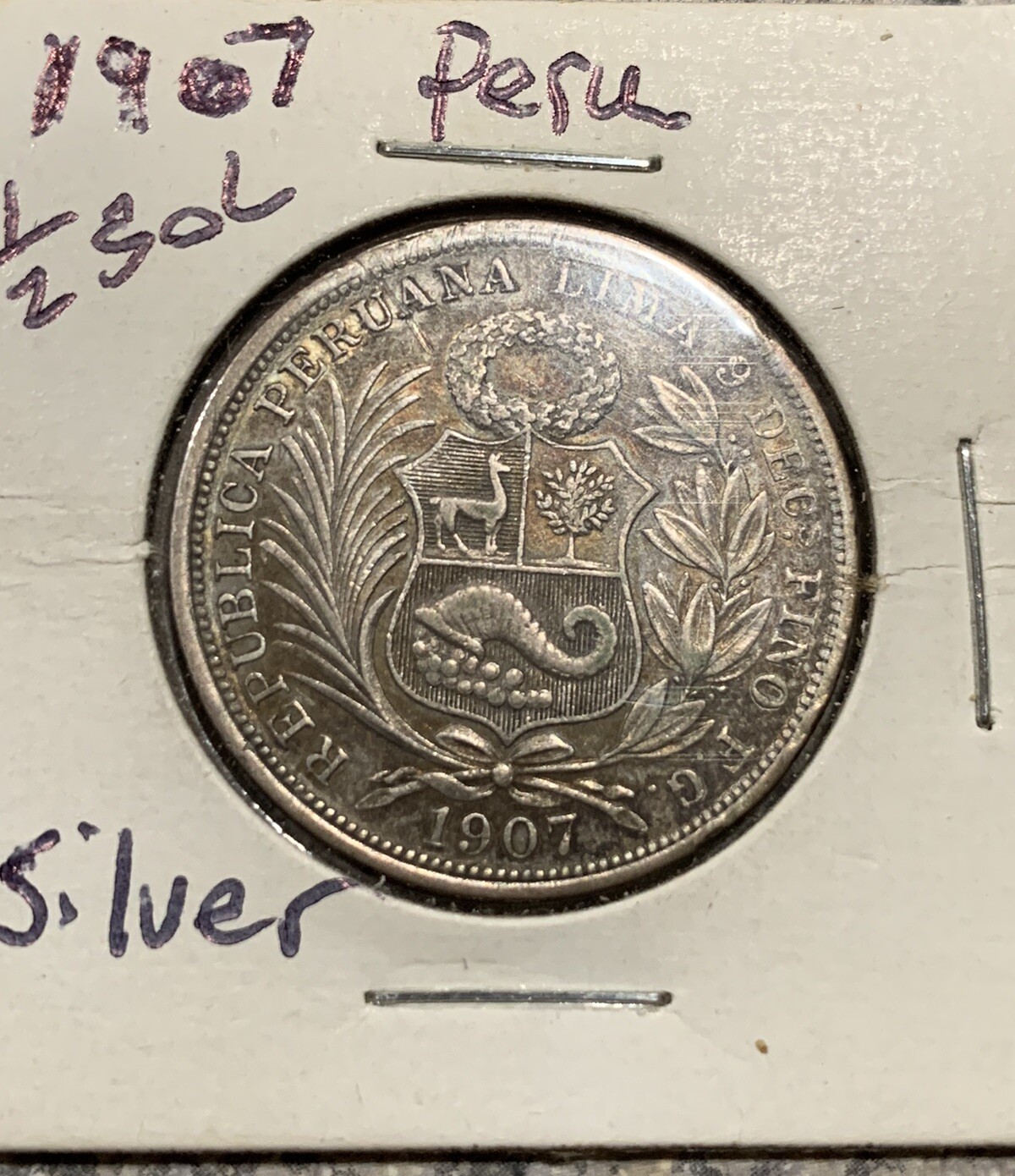 1907 PERU 1/2 SOL SILVER COIN Nice Foreign Silver Coin Free Shipping ...