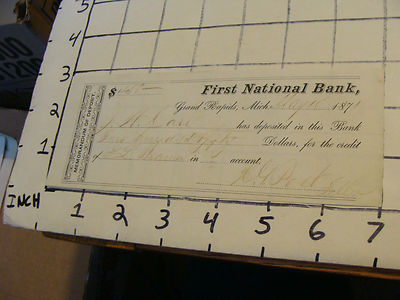 Vintage paper: Check FIRST NATIONAL BANK, Grand Rapids, MI, 1871 ...