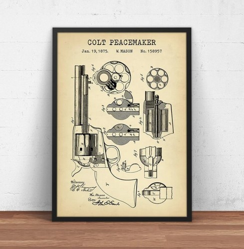 Colt Peacemaker Revolver Patent Print, Gun Blueprint, Firearm Poster | eBay