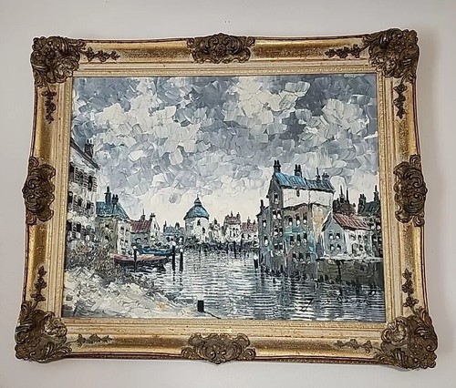 Jan Van Donck Dutch Impressionist Harbor View Large Old Oil Painting | eBay