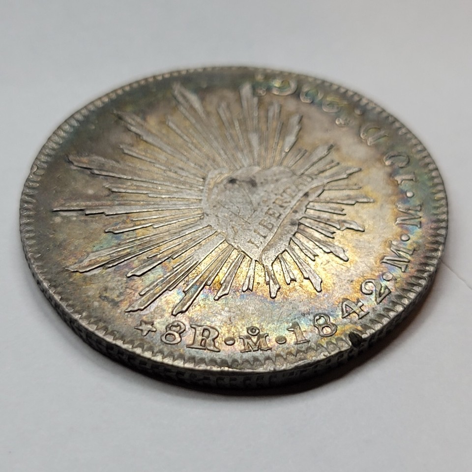 1842 Mo 8 Reales Mexico RAINBOW TONED Circulated Cap & Rays Rim Hit *G727 | eBay
