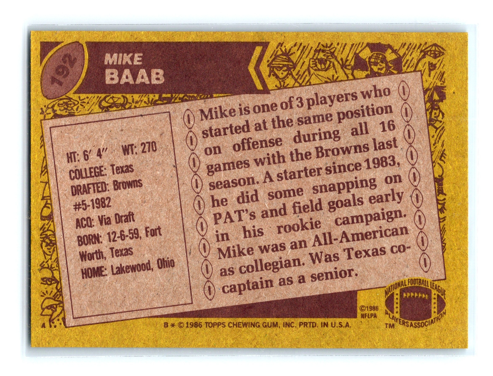 1986 Topps - #192 Mike Baab (RC) for sale online | eBay