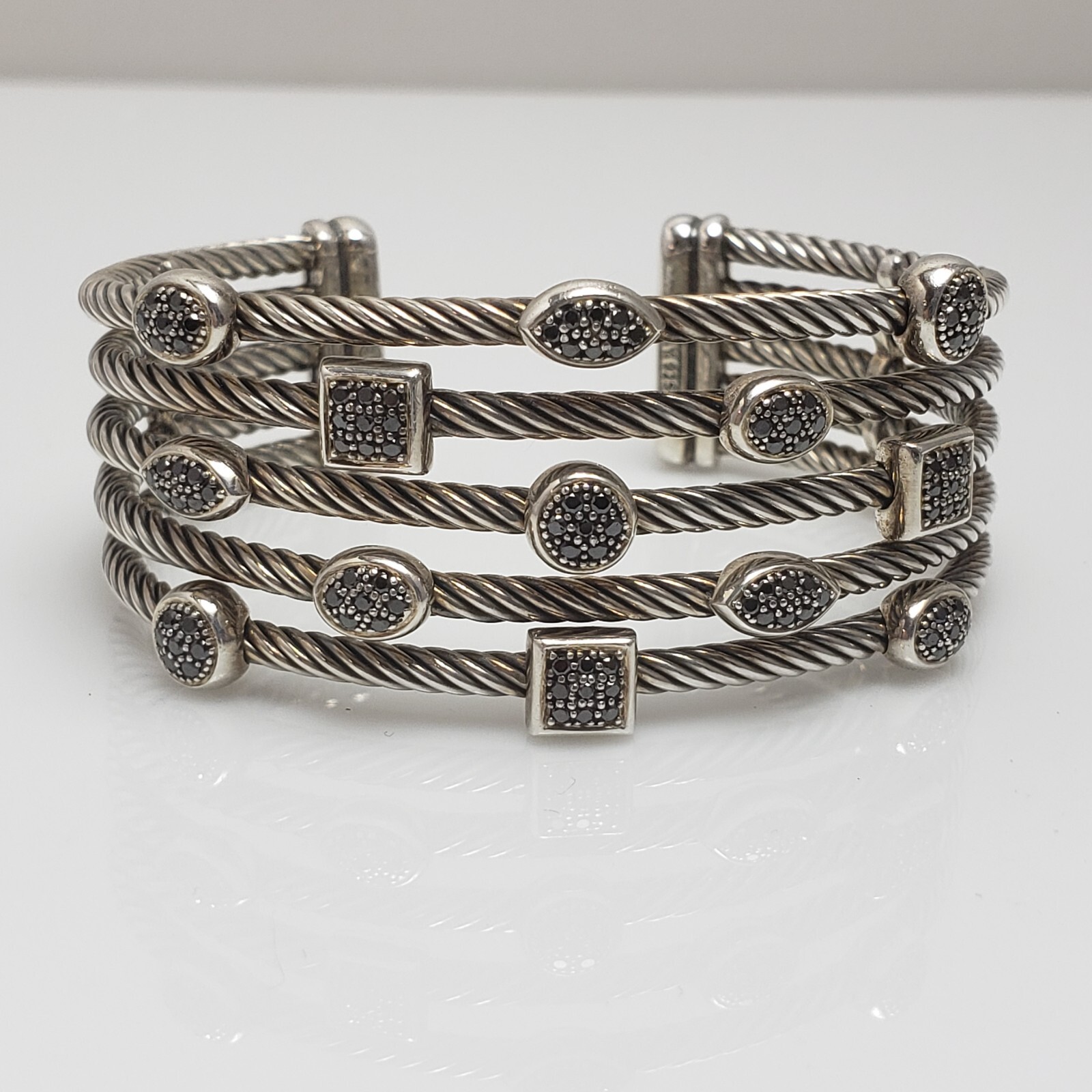 David Yurman Sterling Silver Black Diamond Confetti Five Row Cuff ...