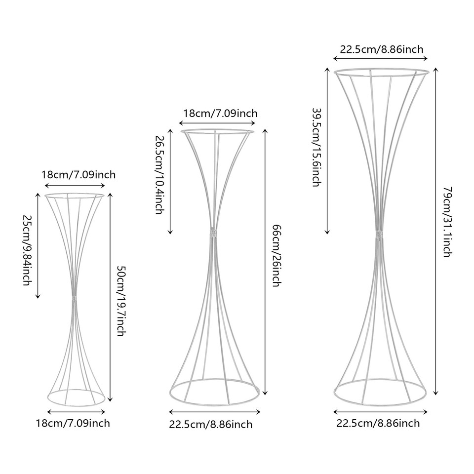 3pcs Modern Flower Stands Hourglass Shape Flower Stand Iron For Party ...