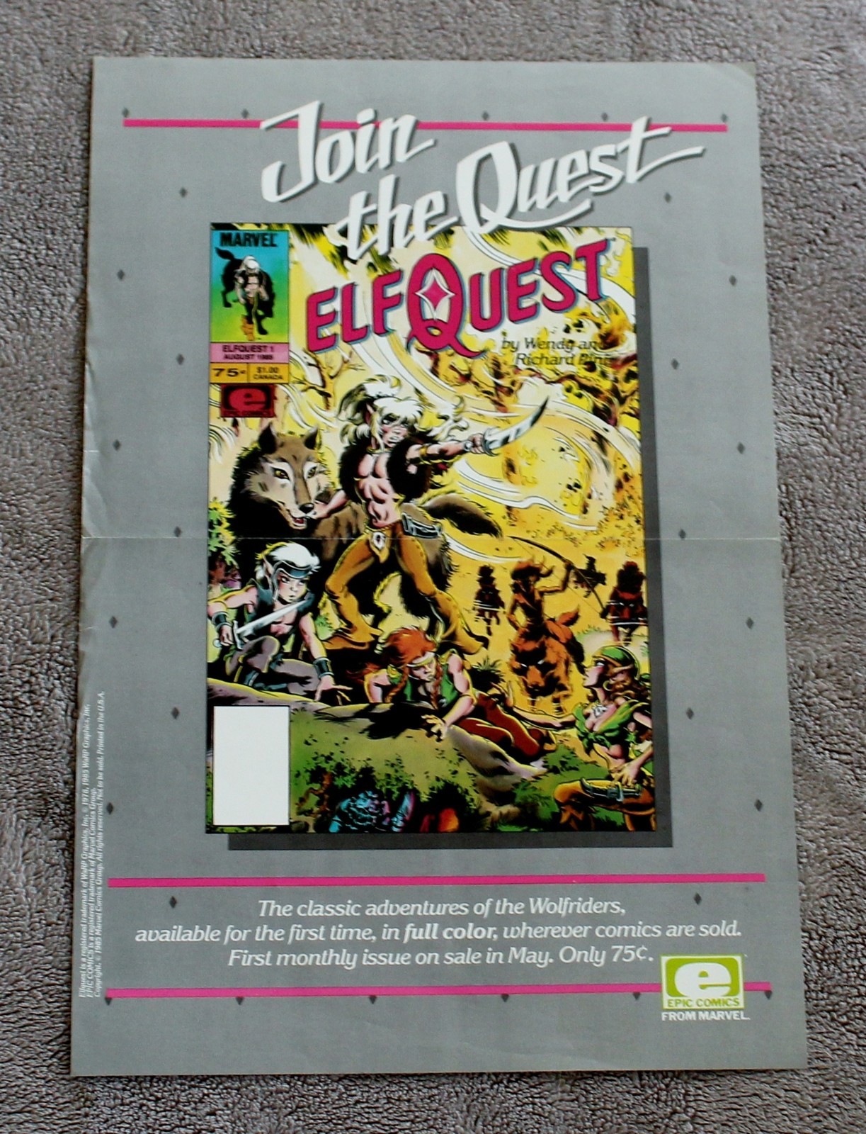 ELFQUEST #1 Comic 1985 Wendy Richard Pini PROMO WaRP Epic Marvel Poster ...