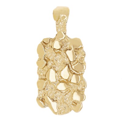 10k Yellow Gold Solid Chunky Rectangle Nugget Charm Pendant 1.4" 9.9 ...