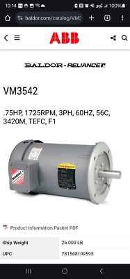 Baldor-Reliance Vm3542 3-Phase Ac Induction Motor, 3/4 Hp, 56C Frame ...