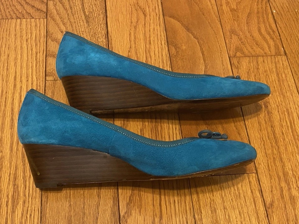 Tory Burch Teal Suede Chelsea Ballet Wedges Round Toe Size 8 8M | eBay