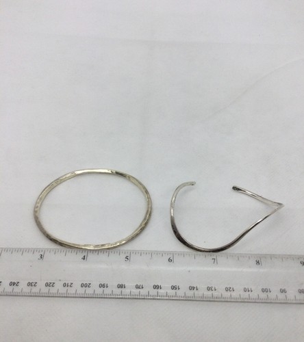 925 Silver Lot of 2 Hammered Bangle & Wavy Cuff Bracelets | eBay