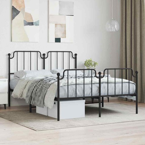 Metal Bed Frame with Headboard and Footboard Black 150x200 H7J8 | eBay