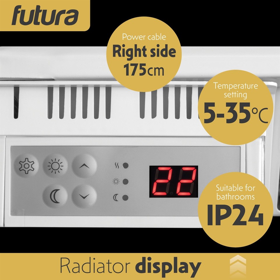 Futura Electric Panel Heater 1000W Wall Mounted Bathroom Safe Radiator ...