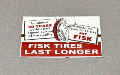 VINTAGE 12” FISK TIRE SERVICE TRUCK PORCELAIN SIGN CAR GAS OIL | eBay