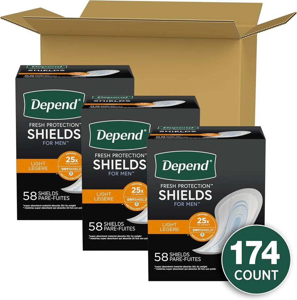 Depend Incontinence/Bladder Control Shields, Pads for Men, Light ...