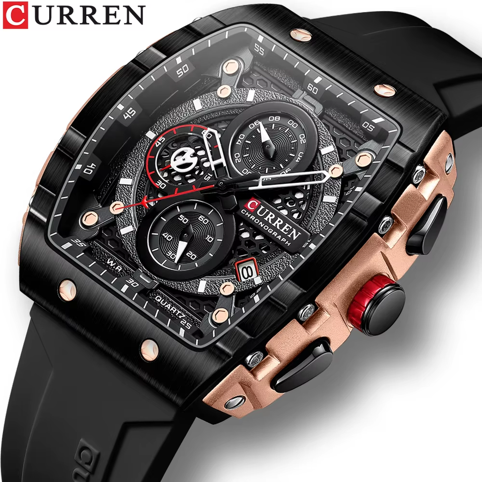 CURREN Men’s Luxury Square Chronograph Watch– 47mm 3 ATM Luminous ...