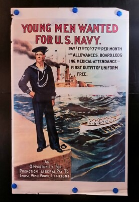 Vtg 1973 Young Men Wanted US Navy Poster US Government Printing Office ...
