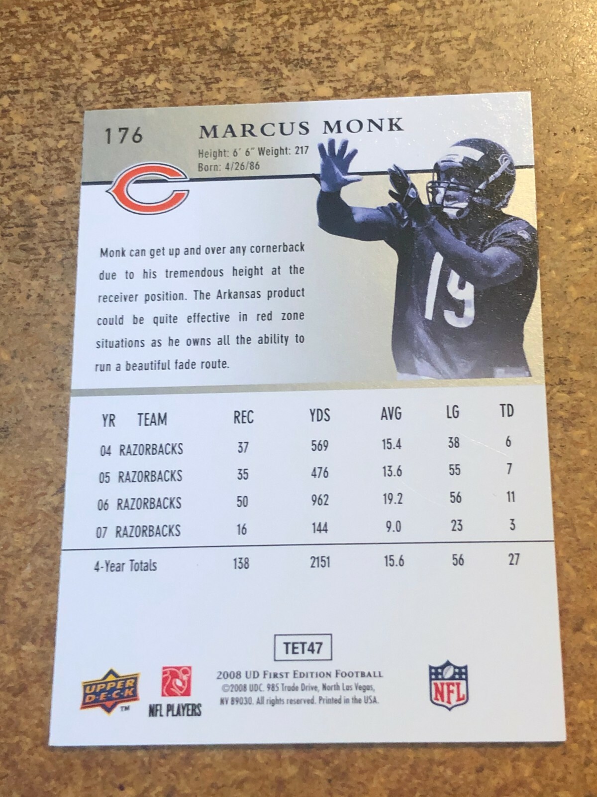 2008 Upper Deck First Edition Football # 176 Star Rookie Marcus Monk RC ...