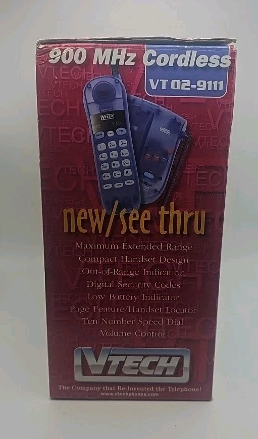 NOS 1999 Vtech VT 02-9111 Cordless Phone 900 Mhz Translucent Blue The ...