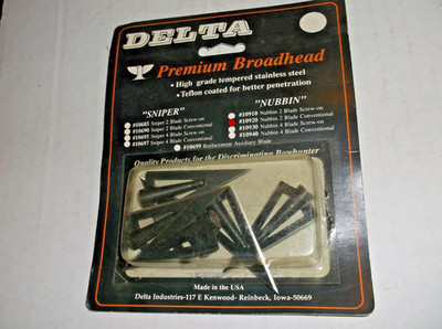 6 DELTA NUBBIN GLUE ON VINTAGE , COLLECTIBLE OR HUNTING BROADHEADS-NIP ...