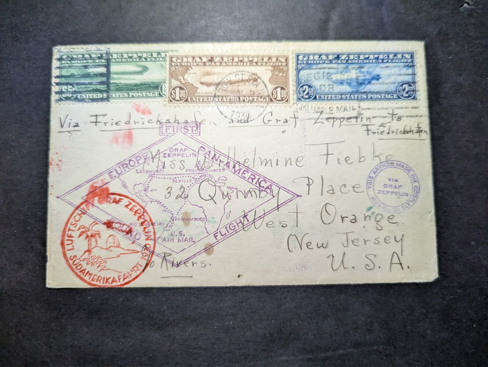 1930 USA LZ 127 Graf Zeppelin First Flight Cover FFC Full Set #C13 #C14 ...