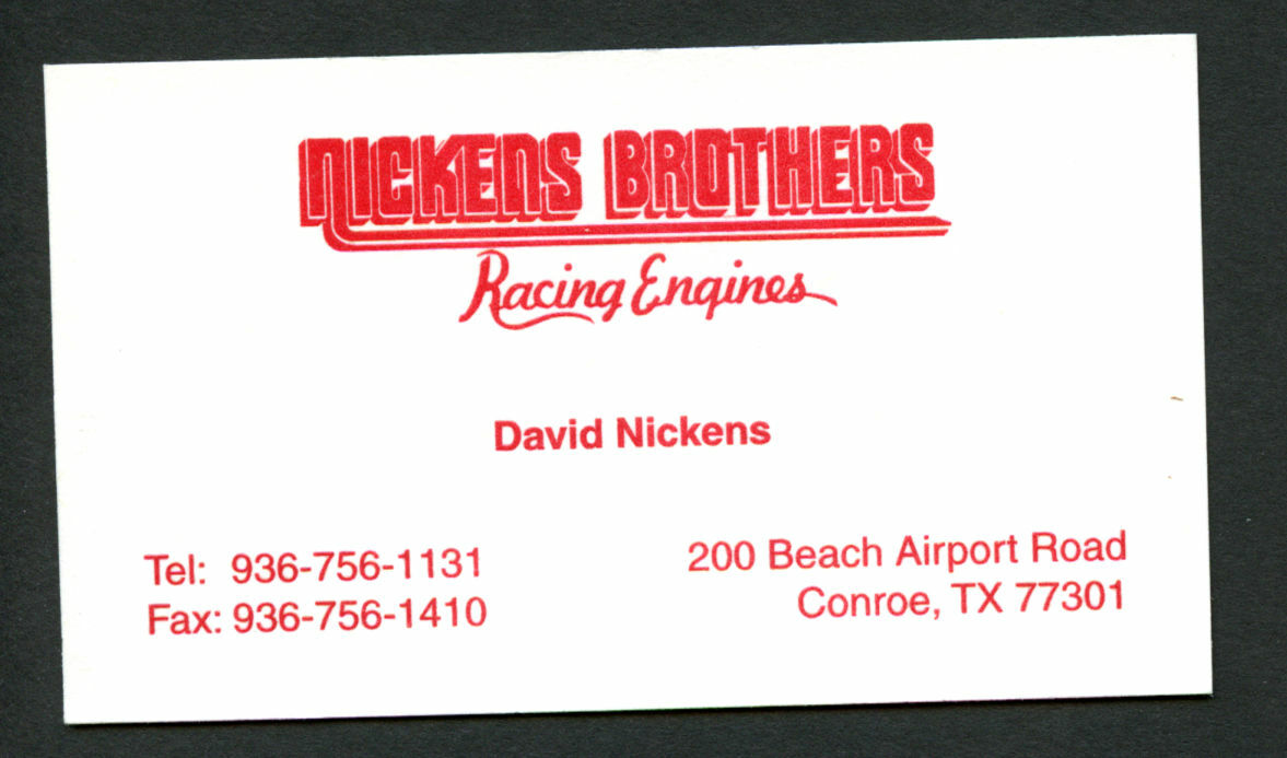 David Nickens signed auto Nickens Brothers Racing Engines Business Card ...