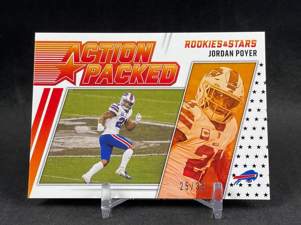 2021 PANINI ROOKIES & STARS JORDAN POYER AP-20 ACTION PACKED PURPLE 25/ ...
