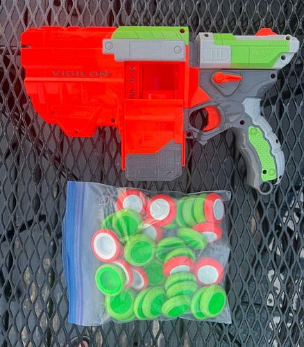 NERF Vortex VIGILON Disc Blaster Dart Gun Orange Green Includes 23 ...