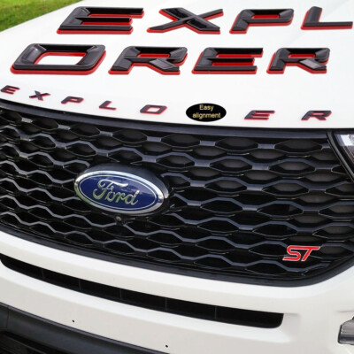 UPR Hood Letters Gloss Black Red, Fits 20-24 Ford Explorer All Models ...