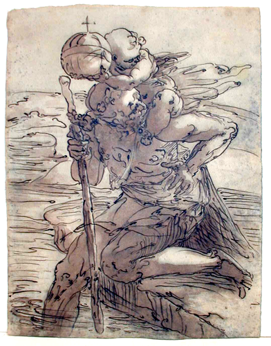 7th SPRING SALE Old Master Pen & Ink LUCA CAMBIASO St Christopher, 11 ...