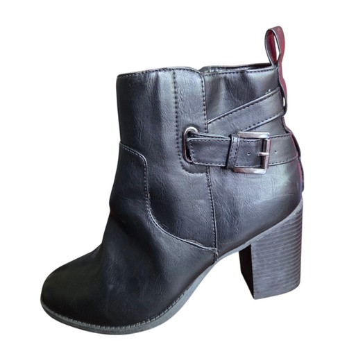 Charlotte Russe Black Carl Faux Leather Heeled Ankle Boots Size 8 US | eBay