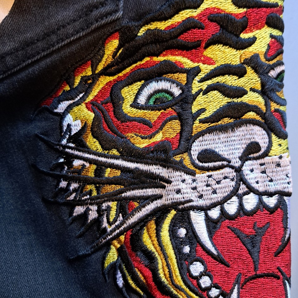Ed Hardy Tiger Embroidered Jeans Women's Sz 34 Black Bootcut Mid Rise ...