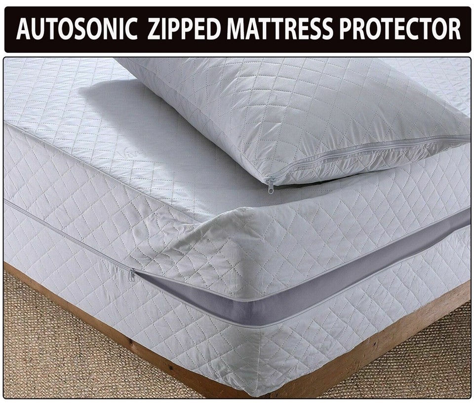 Anti Bed Bug Zipped Quilted Mattress Protector Cover Total Encasement ...
