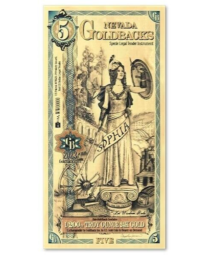 Nevada 5 Goldback Note 24KT Bullion 1/200th oz 999 Gold Foil Currency ...