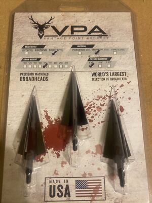 VANTAGE POINT ARCHERY VPA Broadhead 3 Bladed Solid head 175grs 3 pack ...