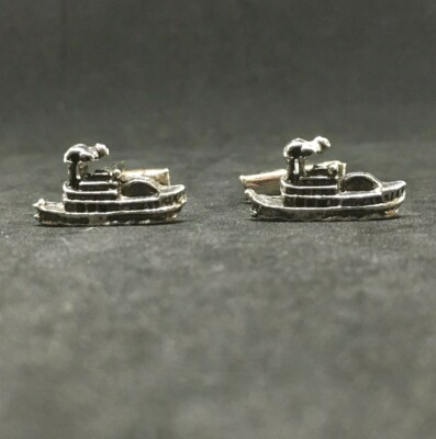 Steamboat Mens Cufflinks River Paddle Boat Unique VTG Silver Tone HTF ...