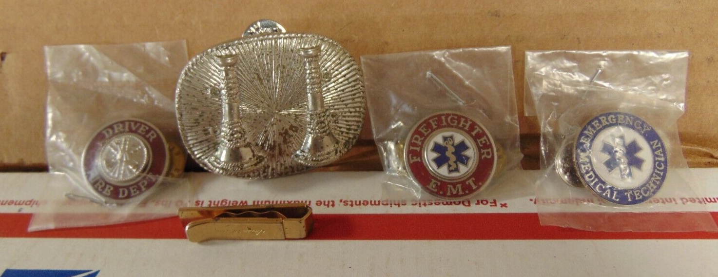 VINTAGE FIRE CAP BADGE AND PINS LOT (4pcs) DEPARTMENT FIREMAN HELMET | eBay