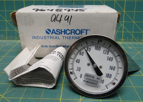 Ashcroft Industrial Bimetal Thermometer (0-200 F), 3” Dial, 2.5” Stem ...