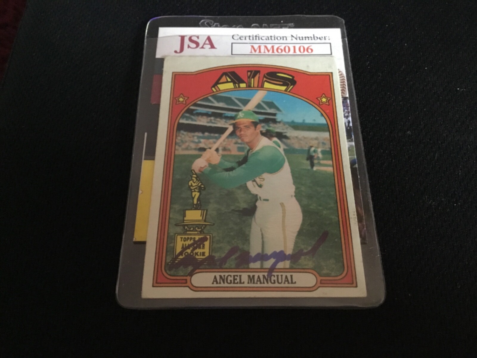 Autographed 1972 Topps Angel Mangual . TOUGH JSA CERT ( signed twice ...