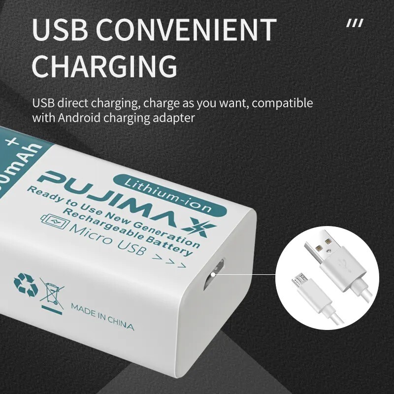 9v PP3 block 1200mAh lithium Li-ion battery rechargeable by USB | eBay UK