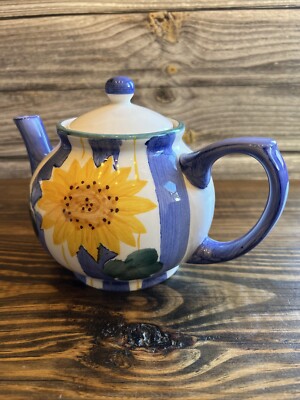 Cooks Club teapot Blue White Stripe With Flowers | eBay