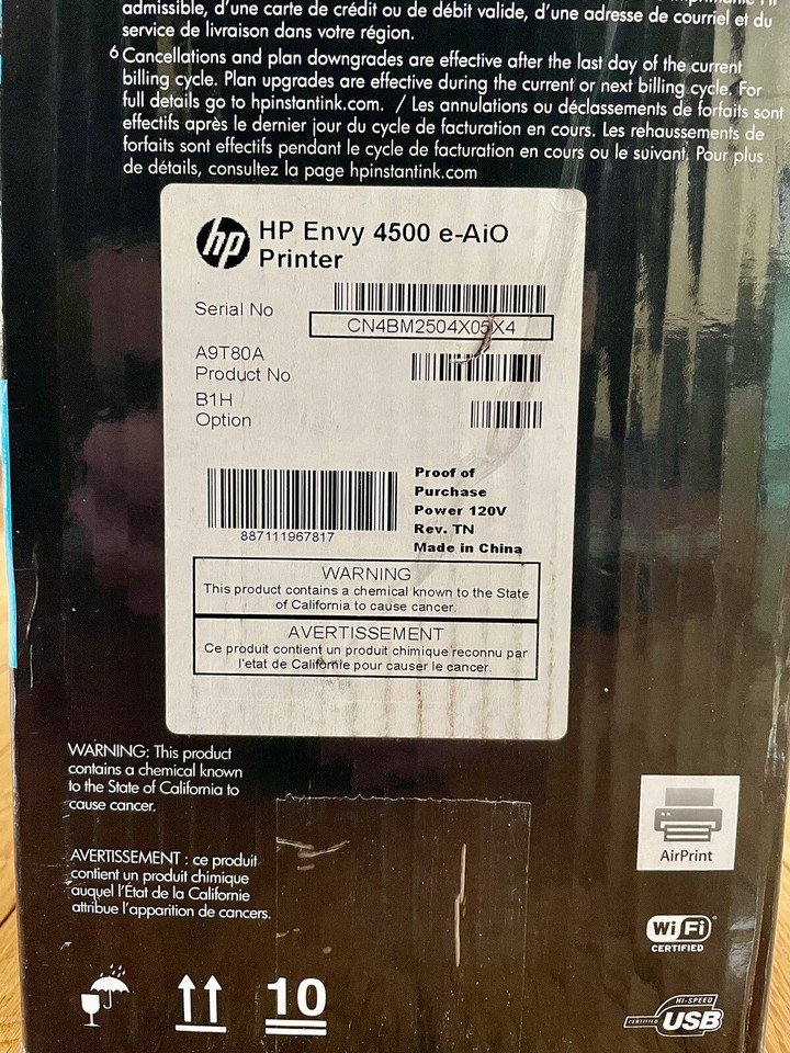 HP Envy 4500 All-in-One Inkjet Printer Print Scan Copy Low Print Count ...