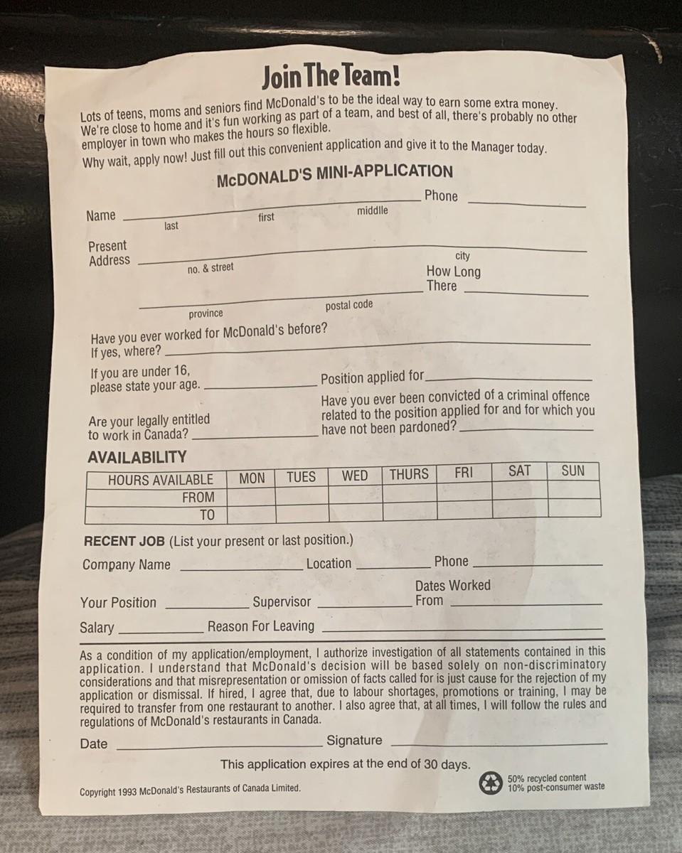 Mcdonald Printable Application S