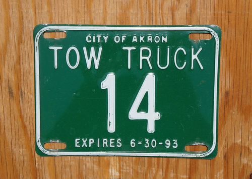 1993 AKRON Ohio TOW TRUCK License Plate # 14 | eBay